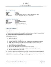 CSCI 3308 Syllabus FALL18 Pdf SYLLABUS CSCI 3287 Database Systems Course Information Semester
