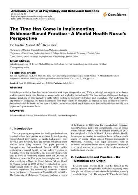 (PDF) The Time Has Come in Implementing Evidence-based Practice - A Mental Health Nurse’s ...