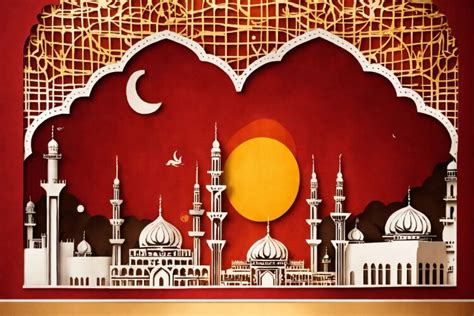 White Mosque In Red Background Royalty Free Vector Image