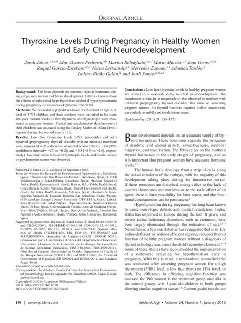Pdf Thyroxine Levels During Pregnancy In Healthy Women And Early