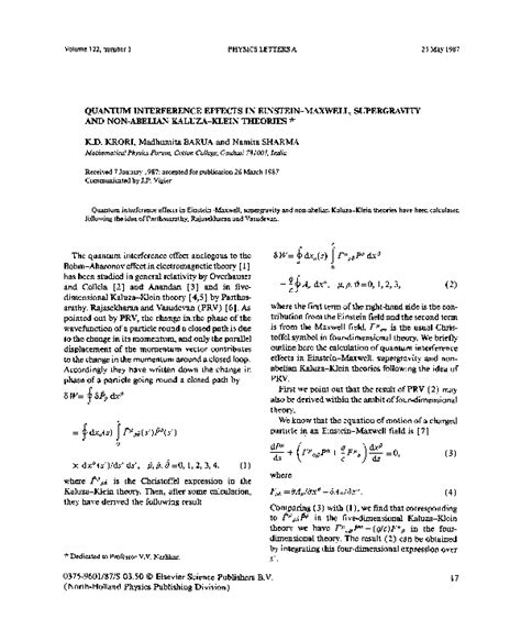Pdf Quantum Interference Effects In Einstein Maxwell Supergravity And Non Abelian Kaluza