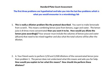 Solved Standard Plate Count Assessment The First Three Chegg Com