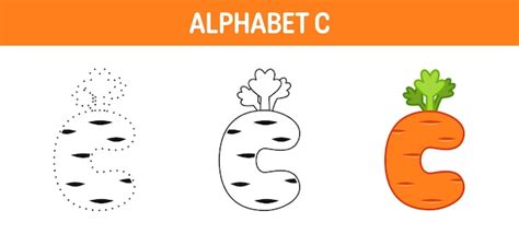 아이들을 위한 알파벳 C 추적 및 채색 워크시트 프리미엄 벡터
