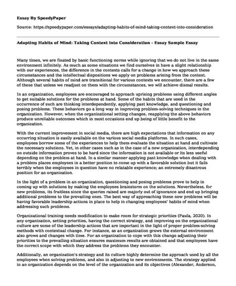 📚 Adapting Habits Of Mind Taking Context Into Consideration Essay