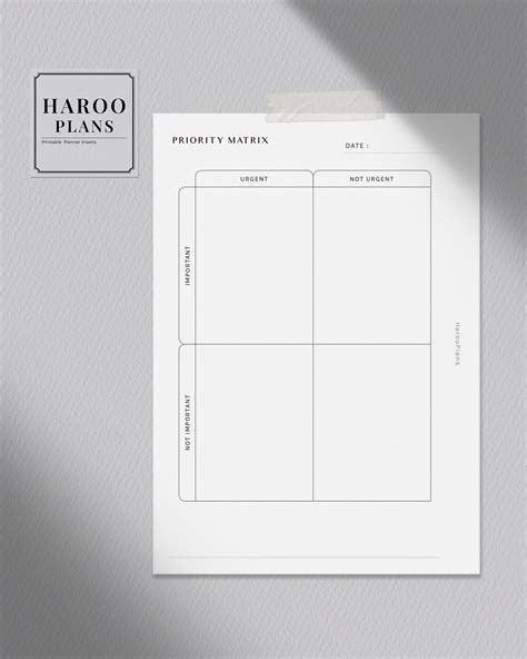 Priority Matrix A6 Printable Planner Inserts Urgent Important Matrix