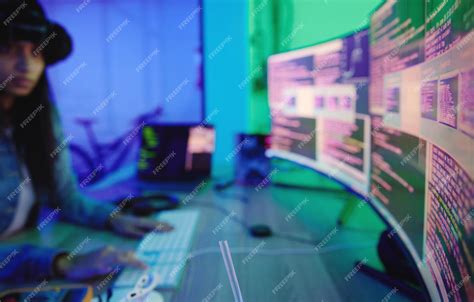 Premium Photo Hacker Computer Screen Or Neon Coding On Cybersecurity