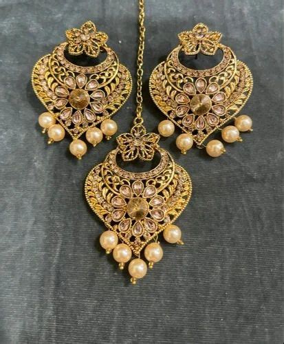 Embroidered Fabric Pearl Matha Tikka With Earrings Ethnic At Rs 270 Pair In New Delhi