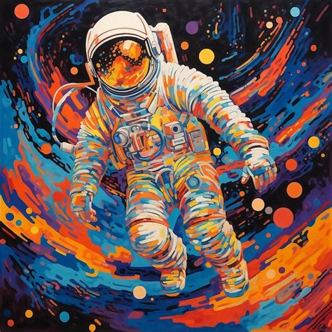 Premium Ai Image Vibrant Drawing Of An Astronaut Floating In Space
