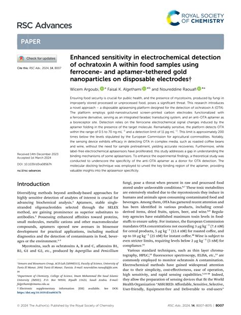 Pdf Enhanced Sensitivity In Electrochemical Detection Of Ochratoxin A Within Food Samples