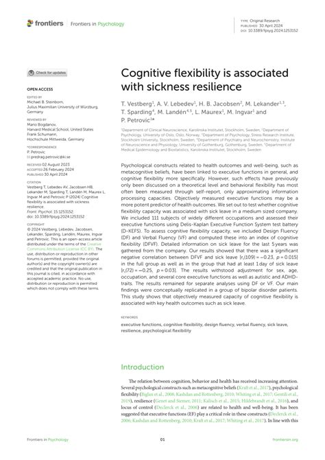 Pdf Cognitive Flexibility Is Associated With Sickness Resilience