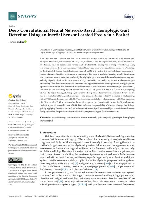 PDF Deep Convolutional Neural Network Based Hemiplegic Gait Detection Using An Inertial Sensor