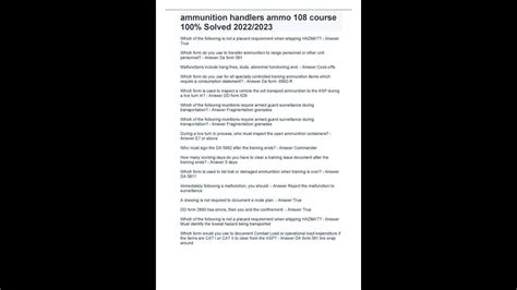 Ammo Handlers 108 Exam Answers Ammunition Handlers Ammo 108