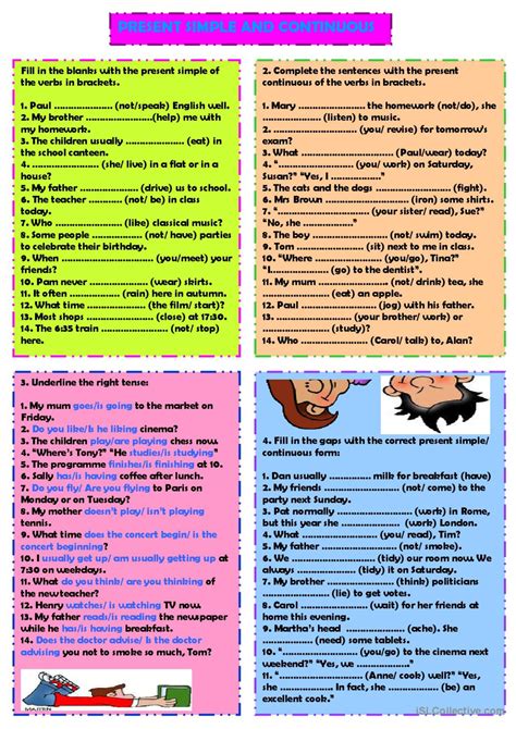 Задания Present Simple Present Continuous 6 класс