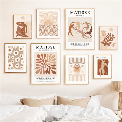 베이지 추상 마티스 코랄 레인보우 댄스 월 아트 캔버스 회화 북유럽 포스터 프린트 벽 장식 거실 장식 Aliexpress