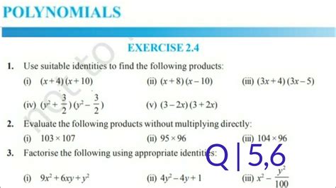 Class 9 Maths Chapter 2 Polynomials Exercise 2 4 Q5 To Q6 Ncert Cbse Doubt Club Youtube
