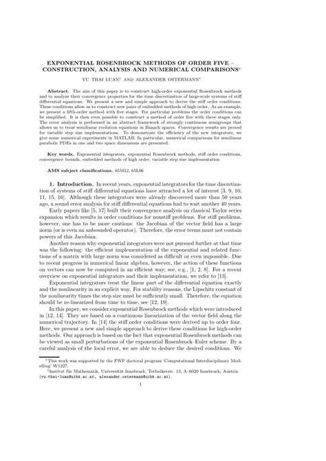 Pdf Exponential Rosenbrock Methods Of Order Five Construction
