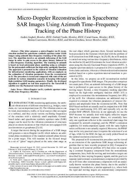 Pdf Micro Doppler Reconstruction In Spaceborne Sar Images Using