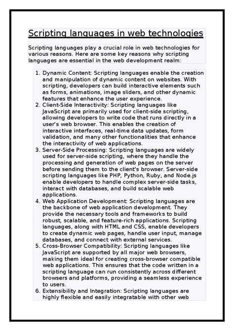 Scripting Languages In Web Technologies Scripting Languages In Web