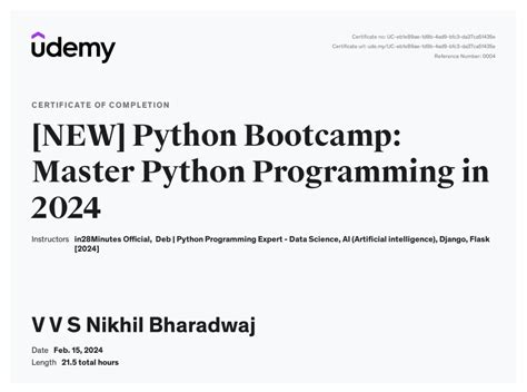 V S Nikhil Bharadwaj Vuppalapati On Linkedin Udemy Course Completion