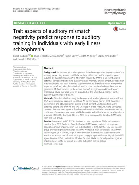 Pdf Trait Aspects Of Auditory Mismatch Negativity Predict Response To Auditory Training In