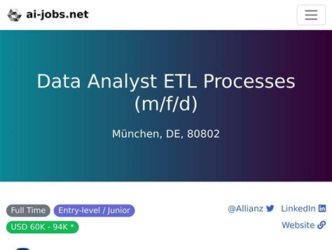[hiring] Data Analyst Etl Processes M F D In München De 80802 R Ai Ml Jobs