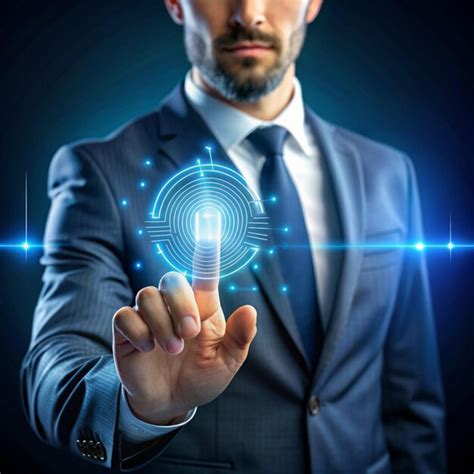 Businessman Using Fingerprint Indentification To Access Personal Financial Data For Ekyc