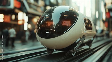 A State Of The Art Autonomous Vehicle Effortlessly Glides Along The Citys Rails Showcasing
