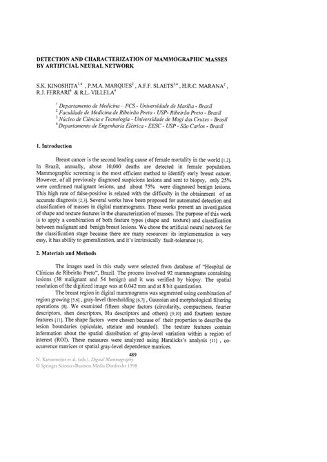 Pdf Detection And Characterization Of Mammographic Masses By Artificial Neural Network