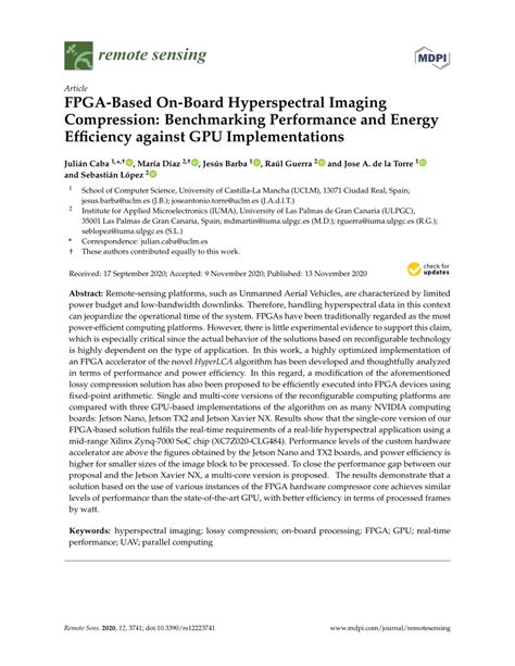 Pdf Fpga Based On Board Hyperspectral Imaging Compression Benchmarking Performance And Energy