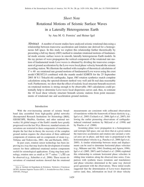 Pdf Rotational Motions Of Seismic Surface Waves In A Laterally Heterogeneous Earth