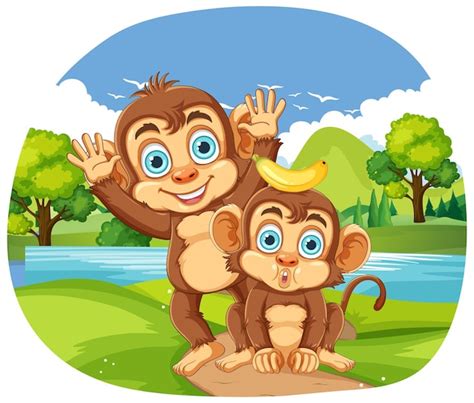 Free Vector | Two Funny Monkeys Cartoon Characters