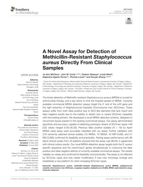 Pdf A Novel Assay For Detection Of Methicillin Resistant Staphylococcus Aureus Directly From