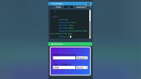 Create Weight Unit Converter Using Html Css And Javascript Youtube
