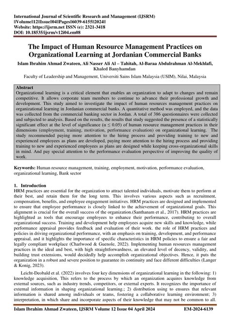 Pdf The Impact Of Human Resource Management Practices On Organizational Learning At Jordanian