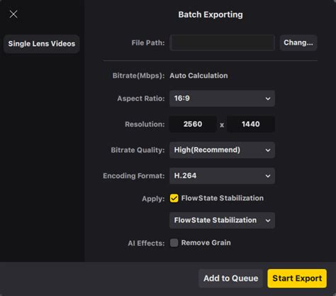 fov option missing in batch exporting r insta360