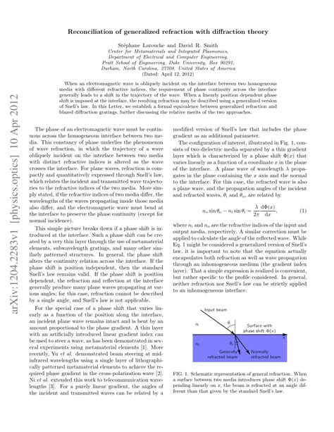 Pdf Reconciliation Of Generalized Refraction With Diffraction Theory