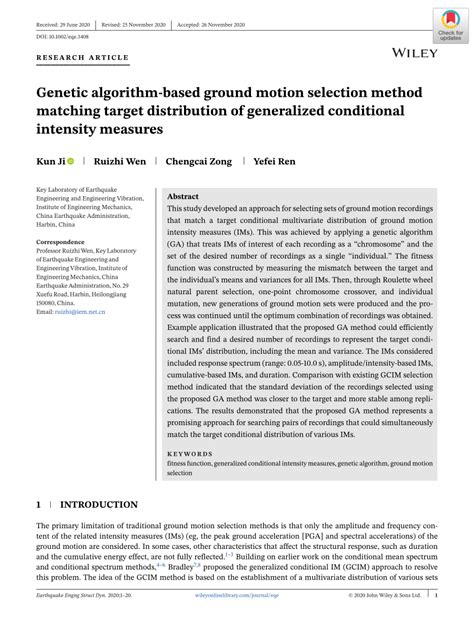 Pdf Genetic Algorithm Ga Based Ground Motion Selection Method
