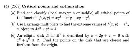 Solved Critical Points And Optimization A Find Chegg