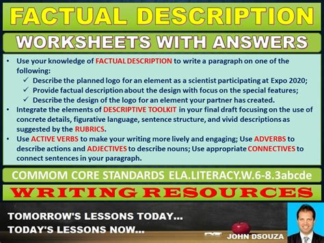 Factual Description Task Cards Teaching Resources