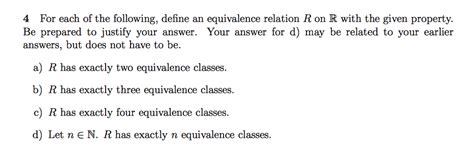 solved for each of the following define an equivalence