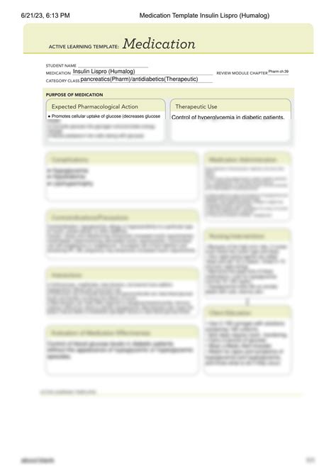 SOLUTION Medication Template Insulin Lispro Humalog Studypool