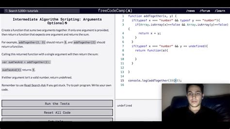 Freecodecamp Intermediate Algorithm Arguments Optional Youtube