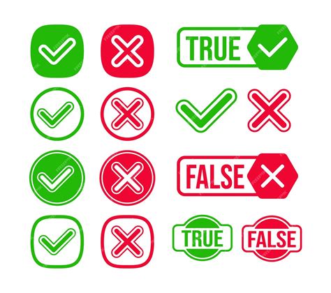 Premium Vector True Or False Check Mark Mark Icon Button Box Frame Green Tick And Red Cross
