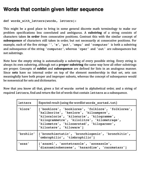 Solved Words That Contain Given Letter Sequence Def Chegg Com