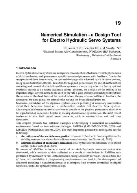 Pdf Numerical Simulation A Design Tool For Electro Hydraulic Servo Systems