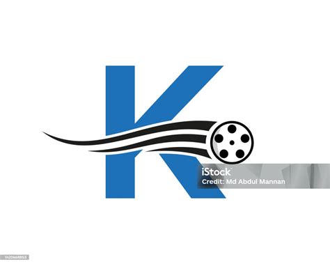 초기 편지 K 필름 로고 개념 미디어 기호 용 필름 릴 영화 감독 기호 벡터 템플릿 가정용 캠코더에 대한 스톡 벡터 아트 및