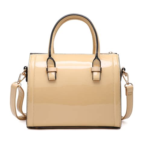 Shiny Patent Faux Leather Handbags Barrel Top Handle Purse Satchel Bag