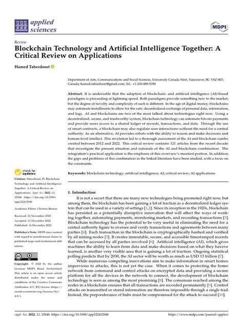 Blockchain Technology And Artificial Intelligence Together A Critical