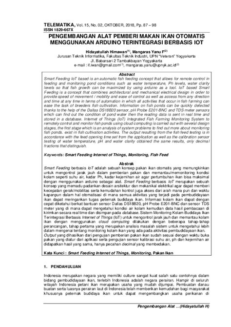 Pdf Pengembangan Alat Pemberi Makan Ikan Otomatis Menggunakan Arduino