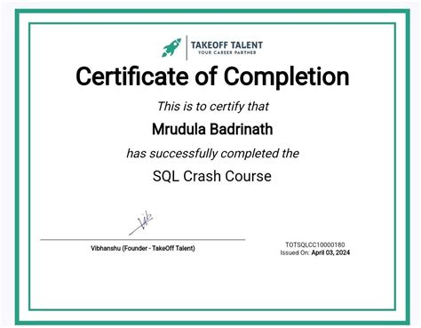 Mrudula Badrinath On Linkedin Was Able To Complete The Sql Course Awaiting New Opportunities